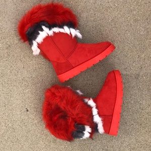 Shoes | New Womens Red Mid Calf Furry Cozy Winter Boots | Poshmark
